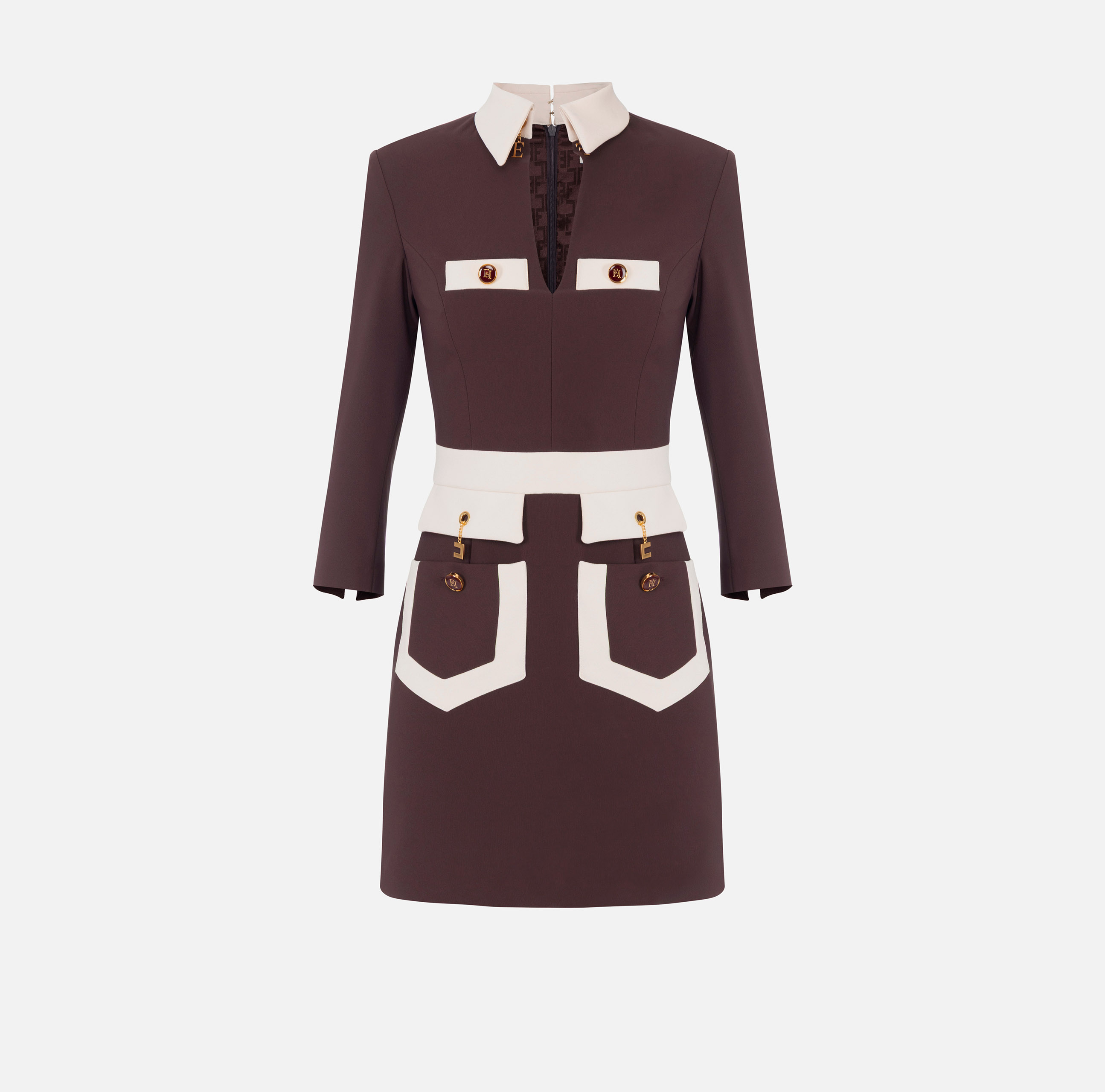Colour-blocking dress in double layer crêpe fabric | Elisabetta Franchi