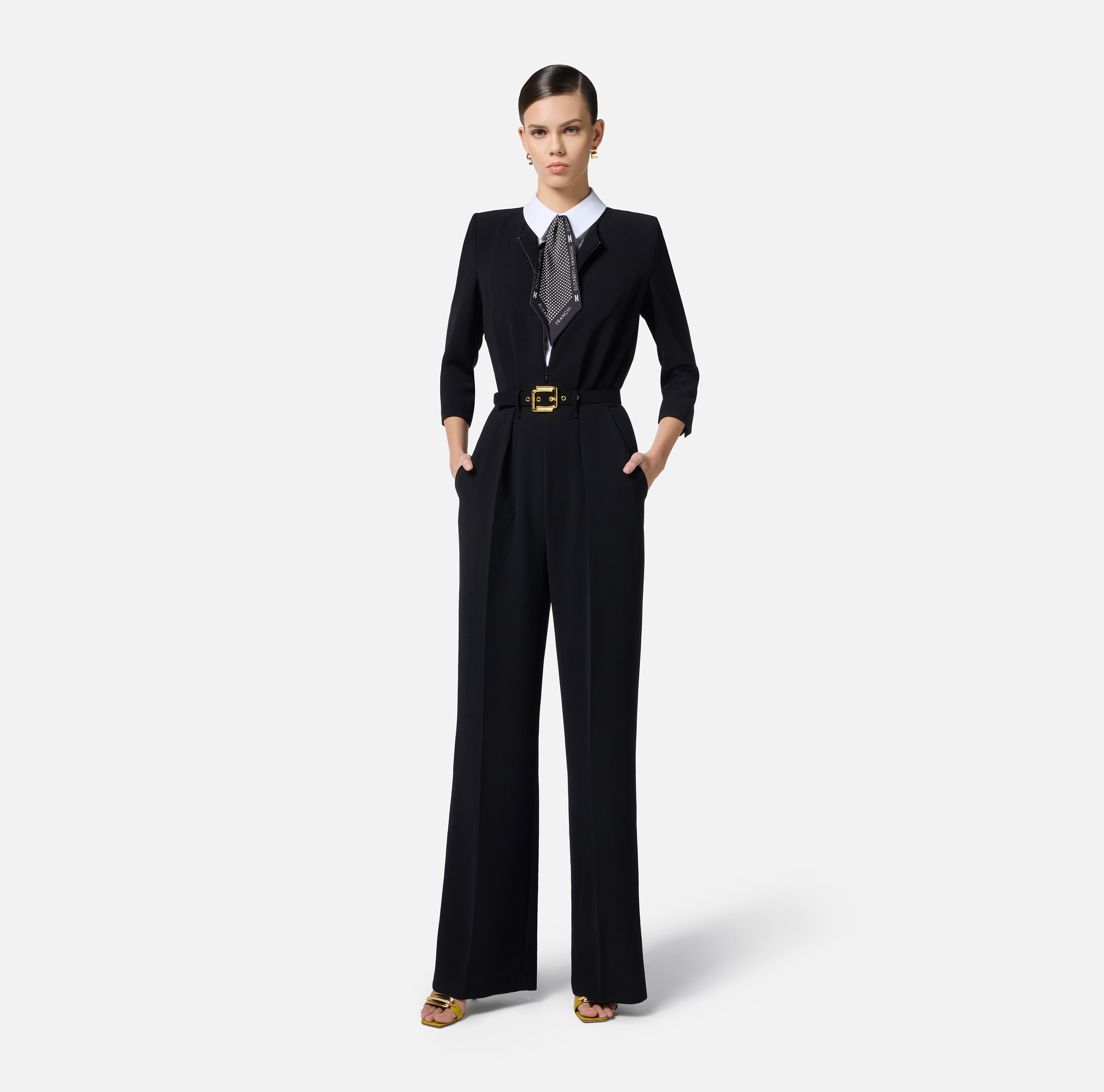 Jumpsuit in lightweight crêpe fabric with bib and foulard Jumpsuit in lightweight crêpe fabric with bib and foulard