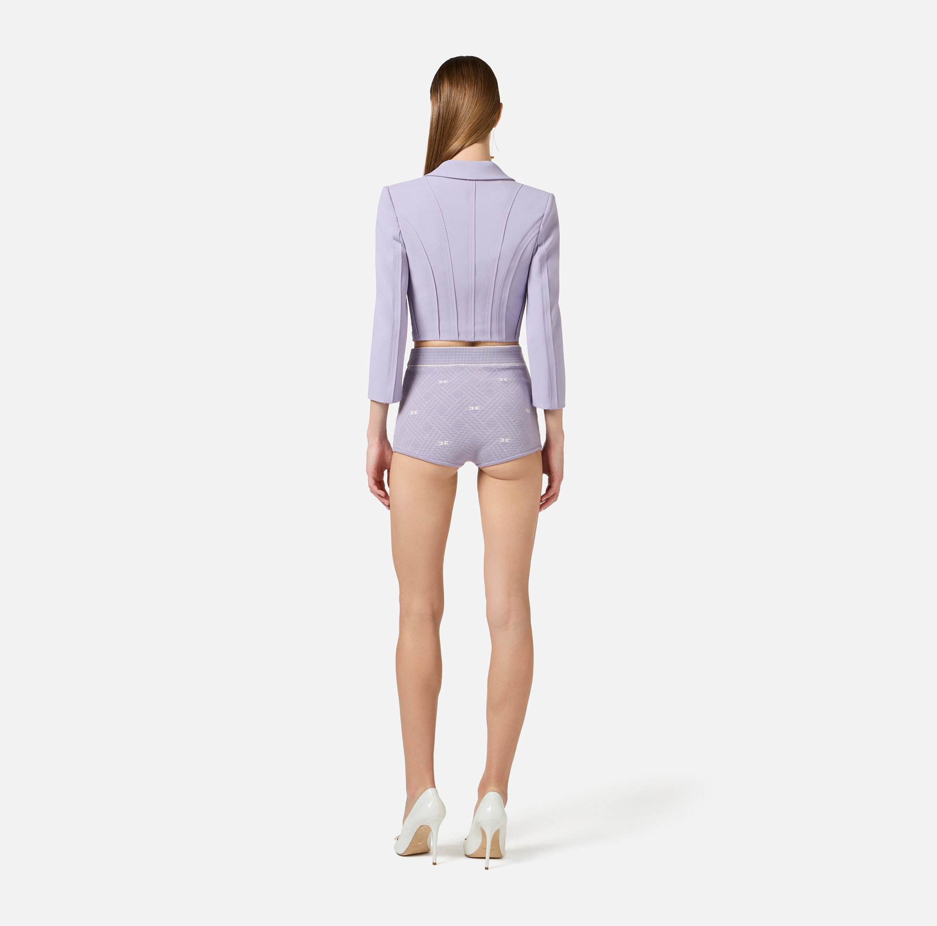 Giacca in doppio crêpe stretch con motivi a taglio vivo | Elisabetta ...