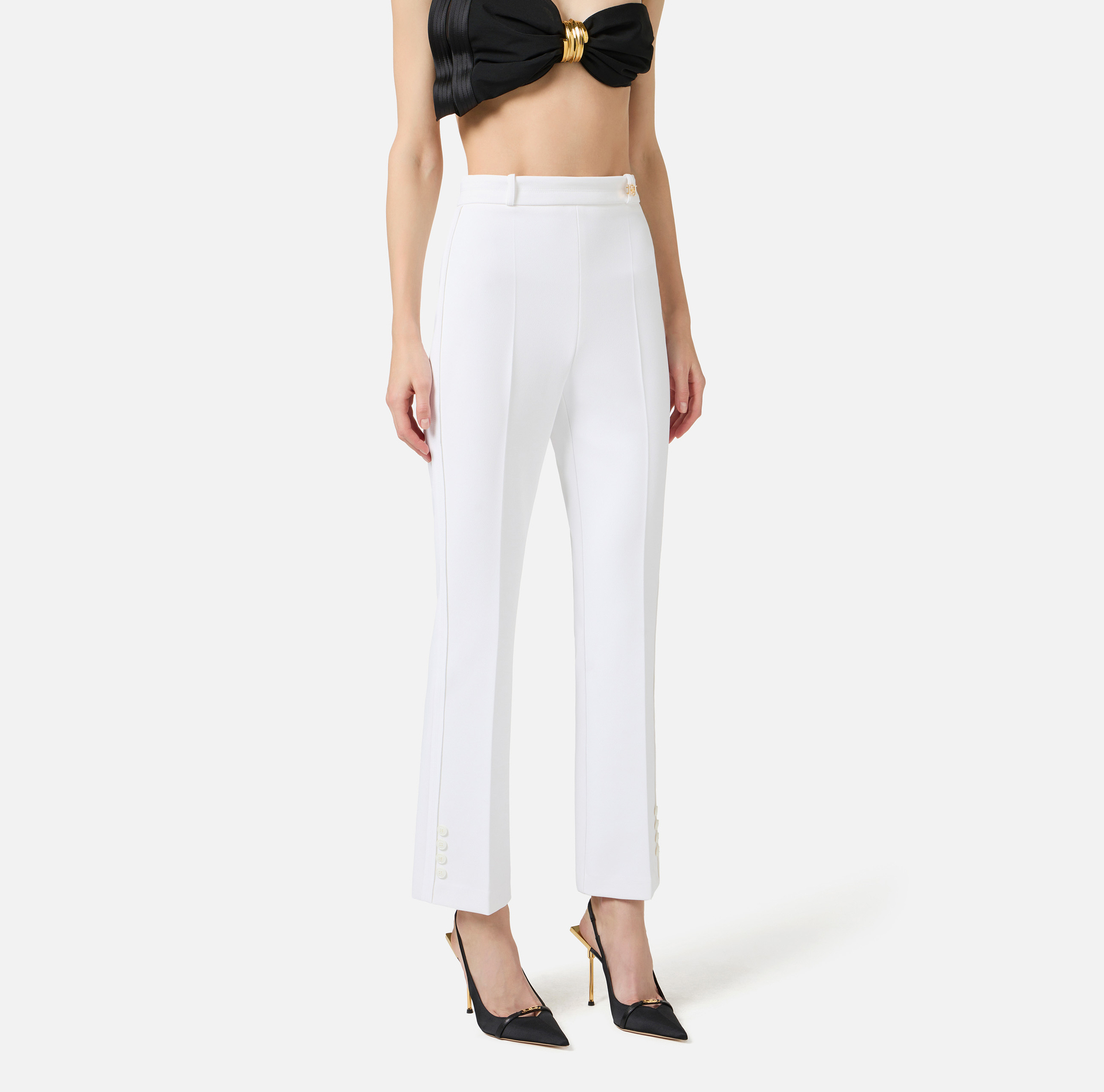 Broek van dubbele stretchcrêpe met charm met logo | Elisabetta Franchi
