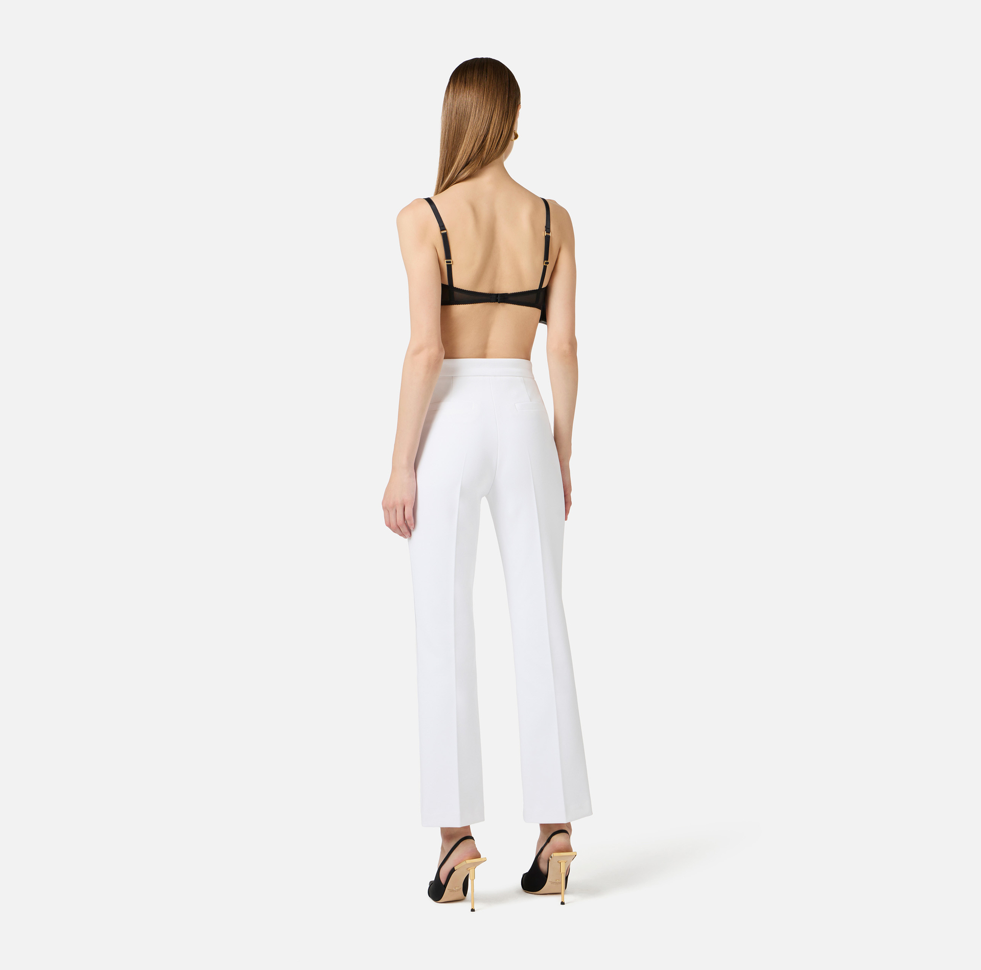 Broek van dubbele stretchcrêpe met charm met logo | Elisabetta Franchi